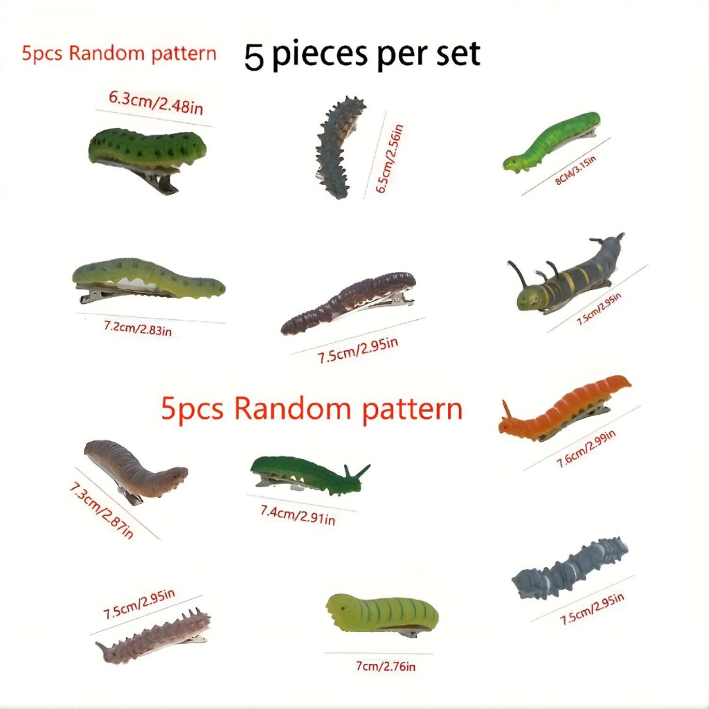 6 Pcs Realistic Caterpillar Hair Clips – Fake Bug Prank Accessories ...