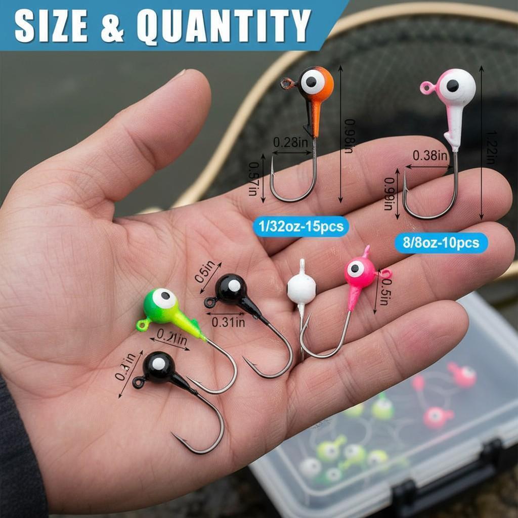 50 Pcs Round Ball Head Jig Hooks – Crank Jig Head Hooks for Bass ...